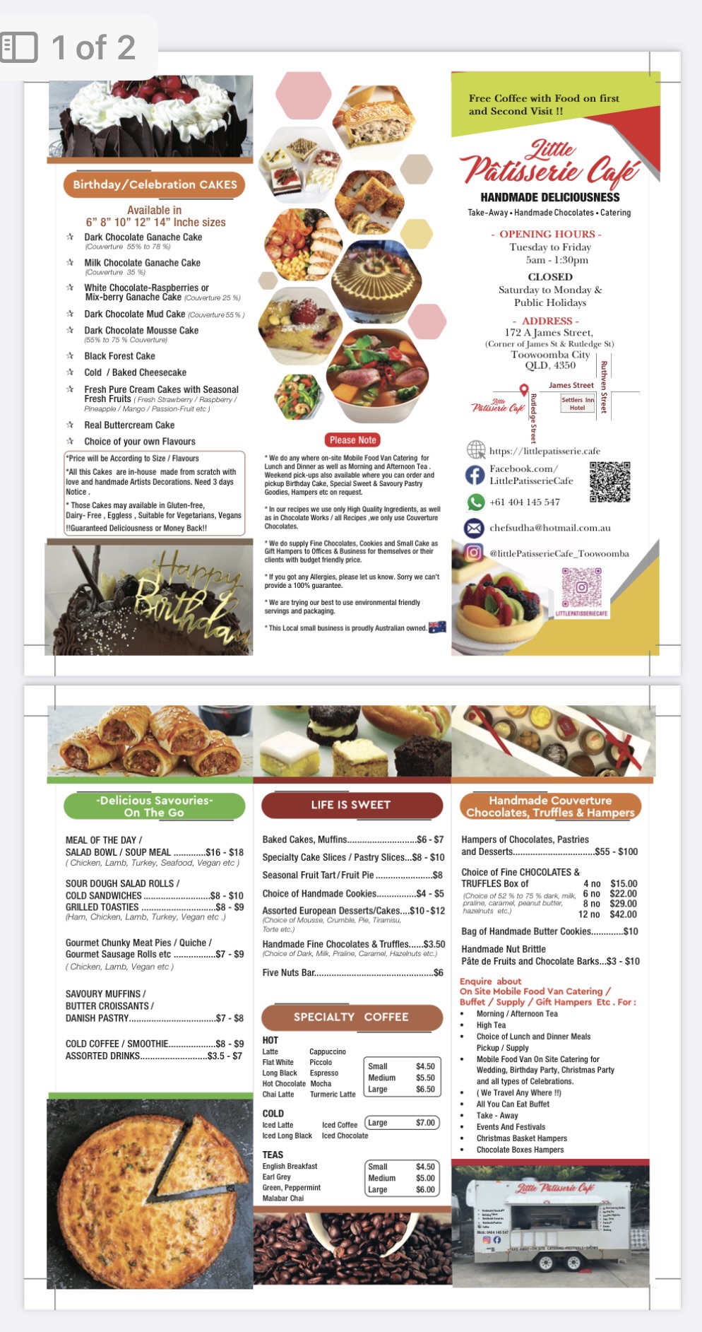 Menu – Little Pâtisserie Café